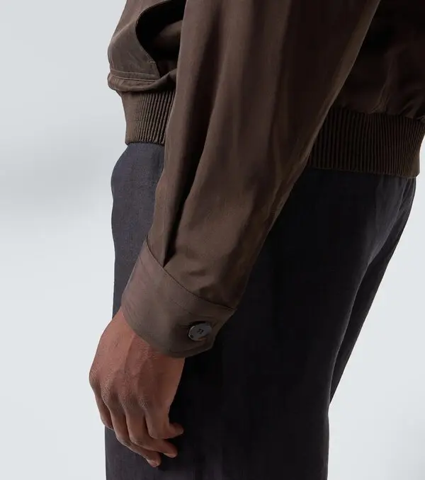 Brioni Leather-trimmed Silk Blouson Jacket - Brown