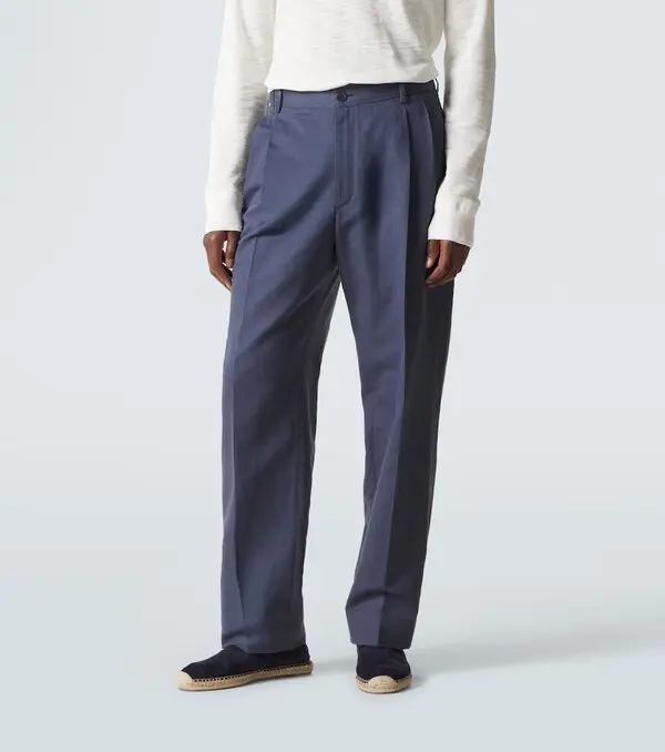 Brioni Linen And Cotton Straight Pants - Blue