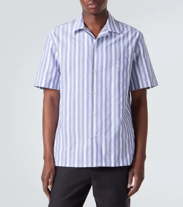 Brioni Striped Cotton Poplin Bowling Shirt