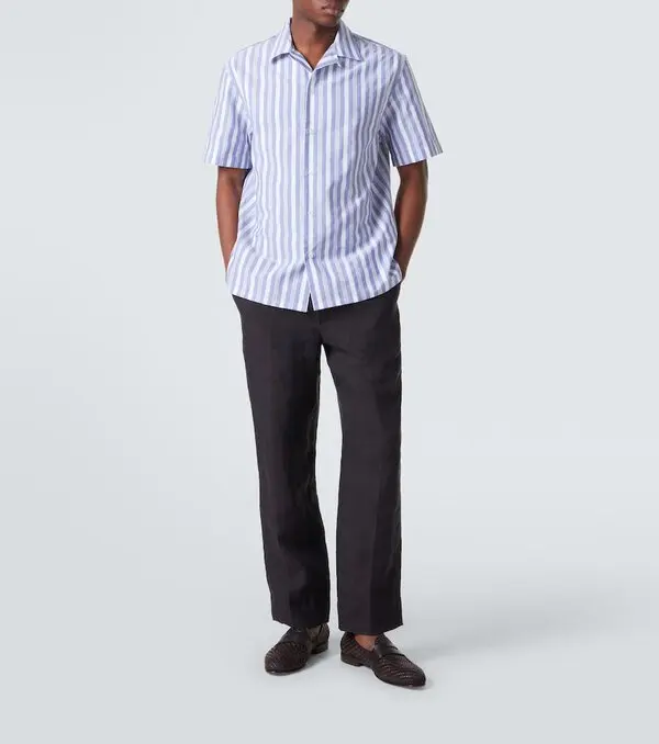 Brioni Striped Cotton Poplin Bowling Shirt