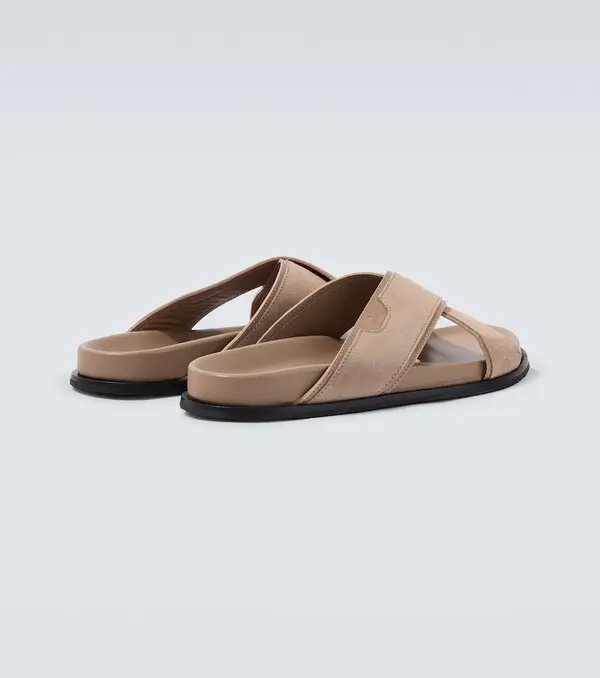 Brioni Leather-trimmed Suede Sandals - Beige