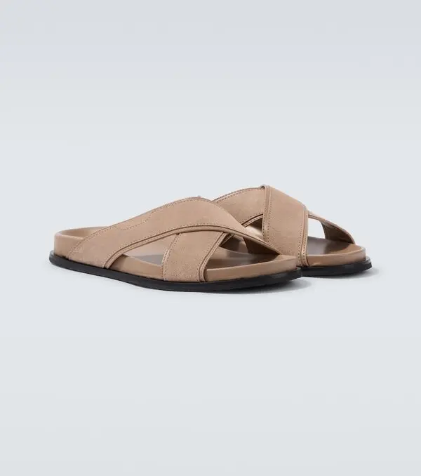 Brioni Leather-trimmed Suede Sandals - Beige