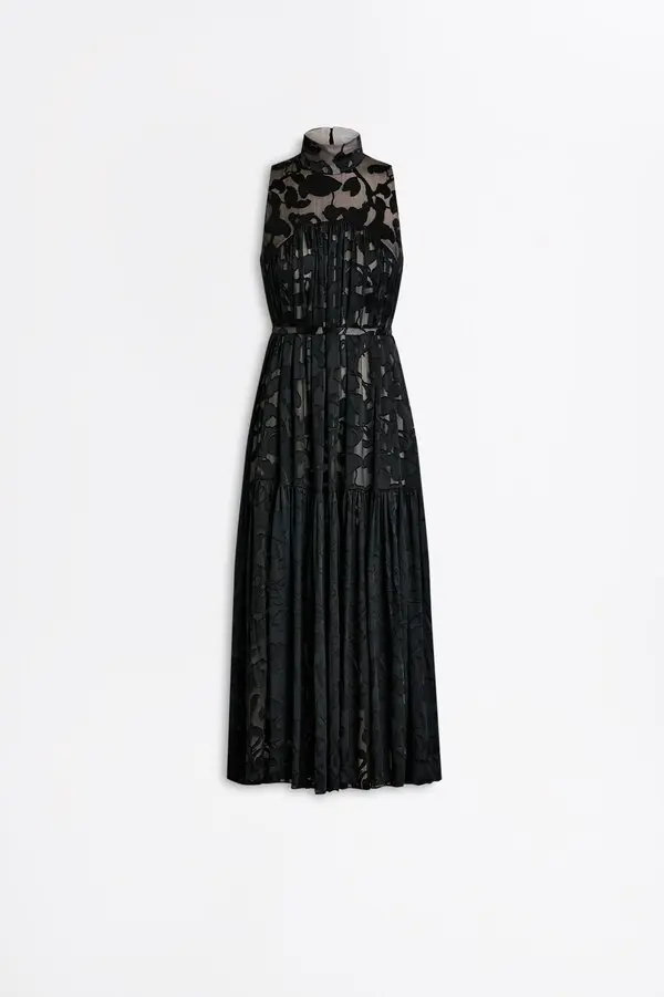 Scanlan Theodore Silk Burnout Satin Dress - Black