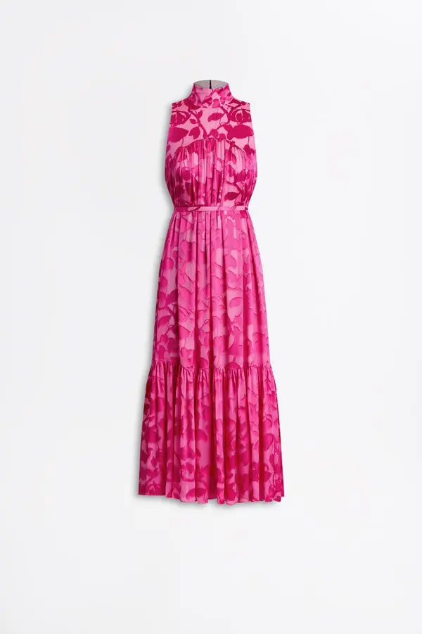 Scanlan Theodore Silk Burnout Satin Dress - Fuschia
