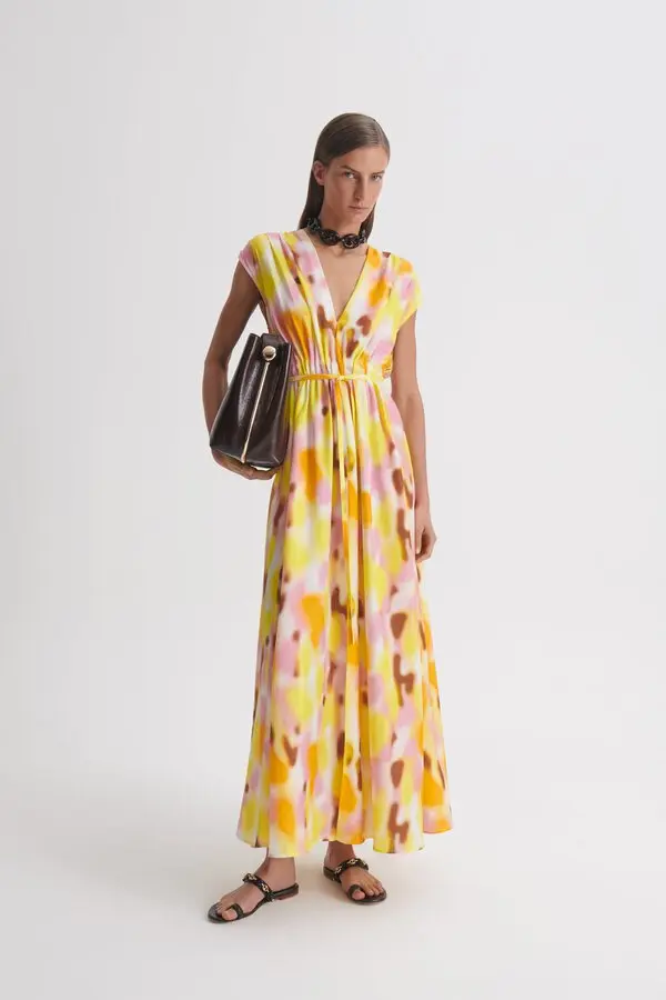 Scanlan Theodore Silk Jacquard Haze Print Dress - Tangerine.tan