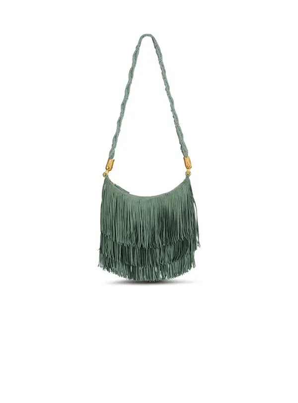 Balmain Fringed Suede Hobo Bag - Green