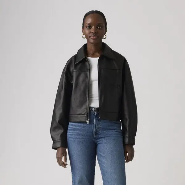 Levi'S Faux Leather Dad Bomber Jacket - Black - 30% Off | Editorialist