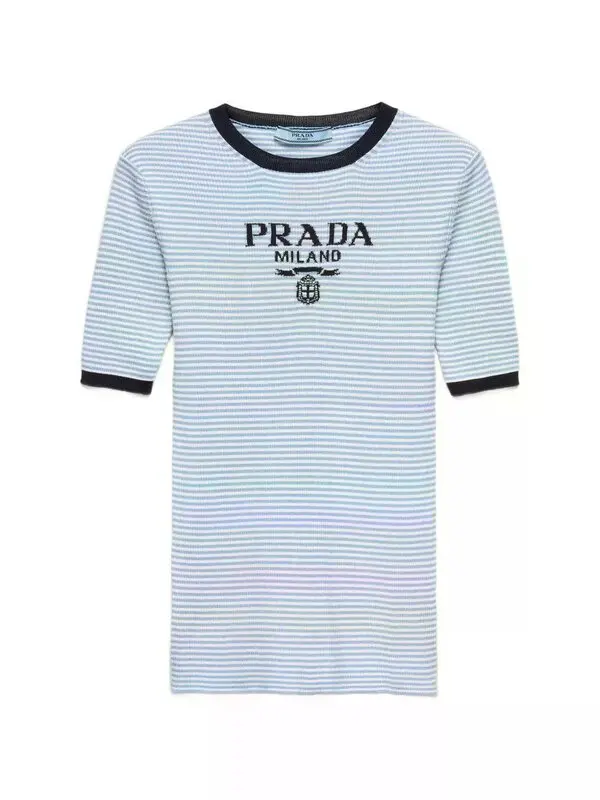 Prada Striped Silk Crew-neck Sweater - Blue