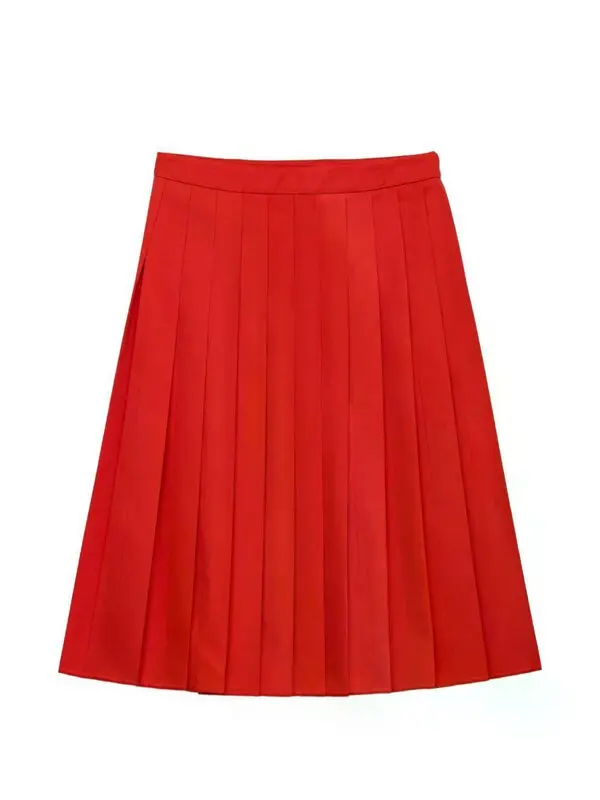 Prada Pleated Gabardine Midi-skirt - Red