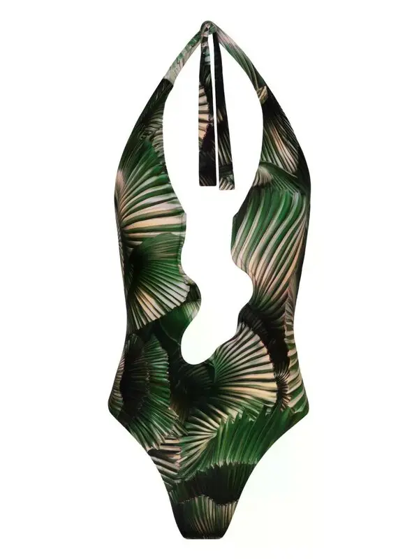 LENNY NIEMEYER Leaf Print Halterneck One-piece Swimsuit - Green