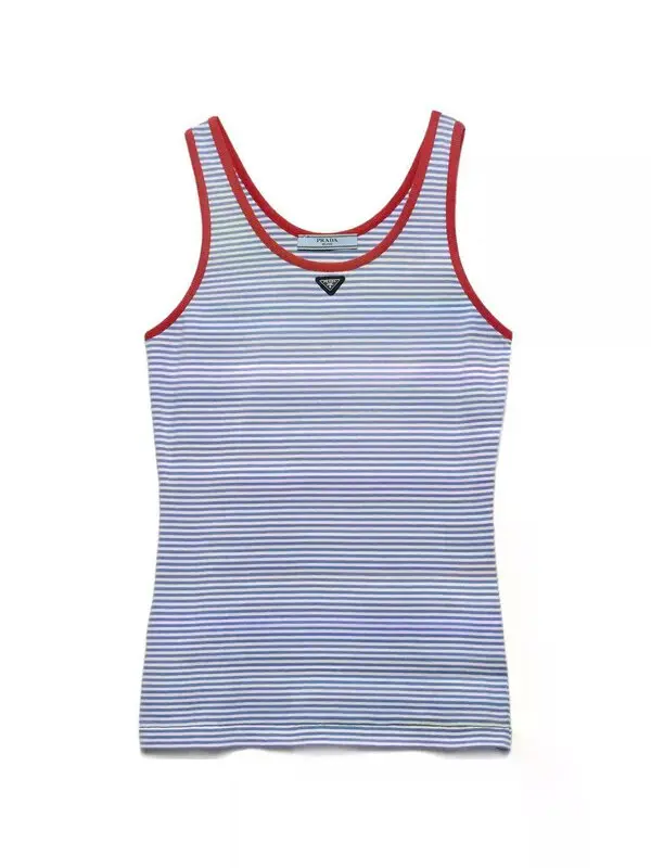 Prada Striped Cotton Jersey Tank Top - Blue