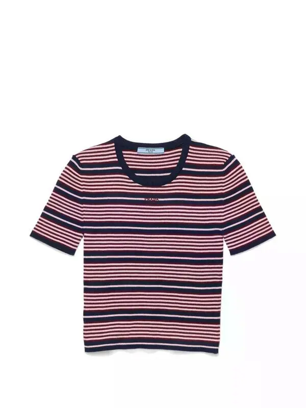 Prada Short-sleeved Striped Cotton Sweater - Blue