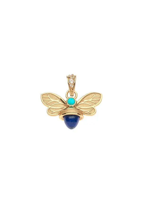JANE WIN Sisters Forever Lapis Bee Pendant - Gold