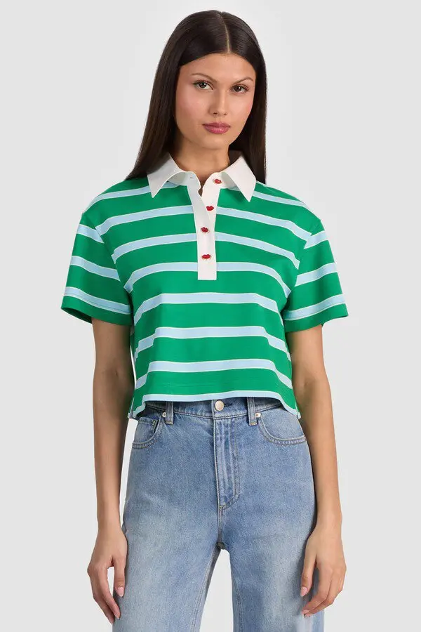 Alice + Olivia Lyle Rugby Polo Top - Blue
