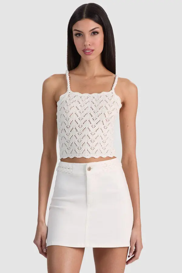 Alice + Olivia Sid Crochet Tank - White