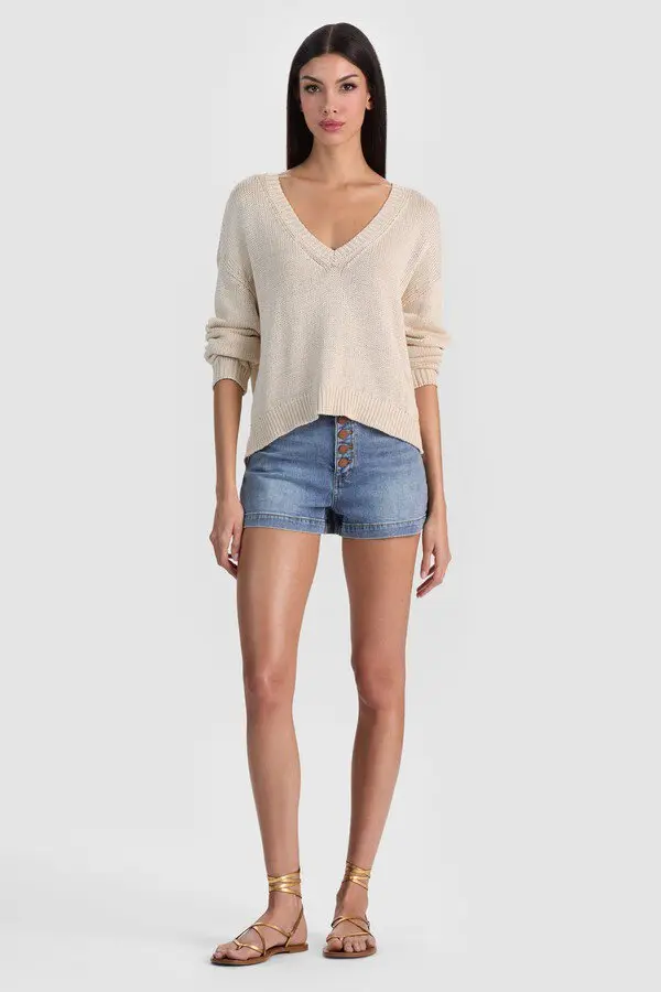 Alice + Olivia Williams Lightweight Pullover V-neck Sweater - Neutral