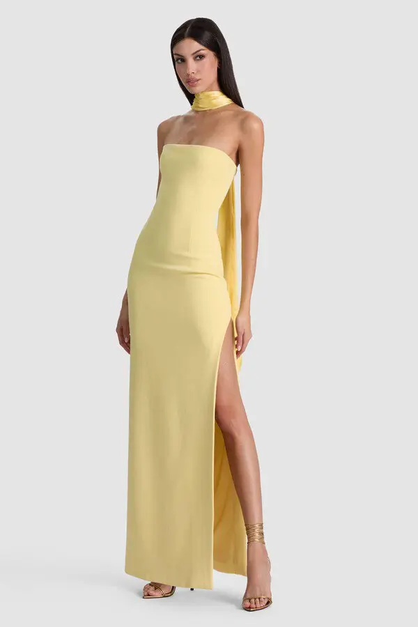 Alice + Olivia Chana Strapless Maxi Dress With Scarf - Yellow