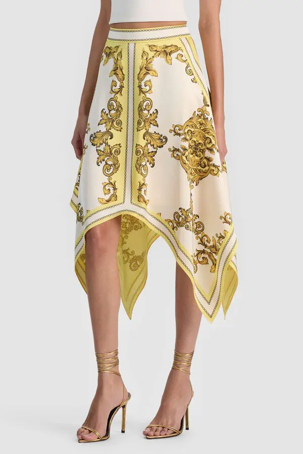Alice + Olivia Davina Printed Midi Skirt - Gold