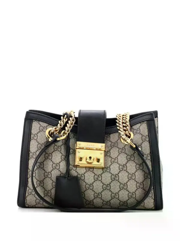Gucci Padlock Chain Tote Gg Coated Canvas Small - Black