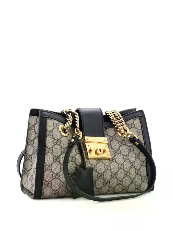 Gucci Padlock Chain Tote Gg Coated Canvas Small - Black