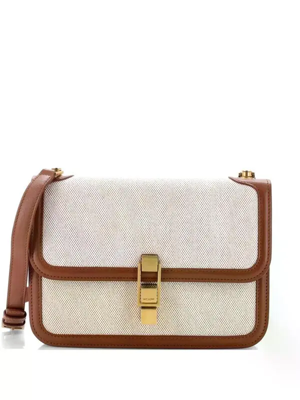 Saint Laurent Carre Satchel Canvas Shoulder Bag - Brown