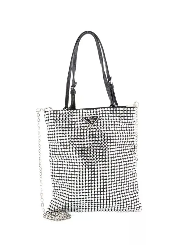 Prada Chain Flat Crystal Embellished Mini Tote Bag - Silver
