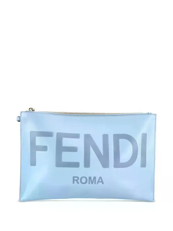 Fendi Logo Embossed Leather Wristlet - Blue