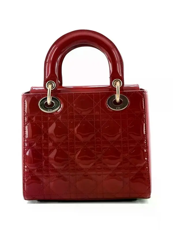 Dior Lady Bag Cannage Quilt Patent Small Satchel - Red
