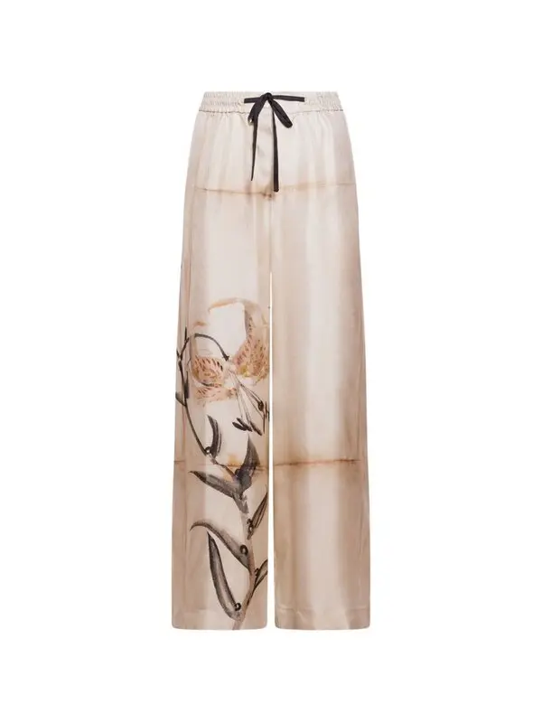 PIERRE-LOUIS MASCIA Printed Silk Trousers - Beige