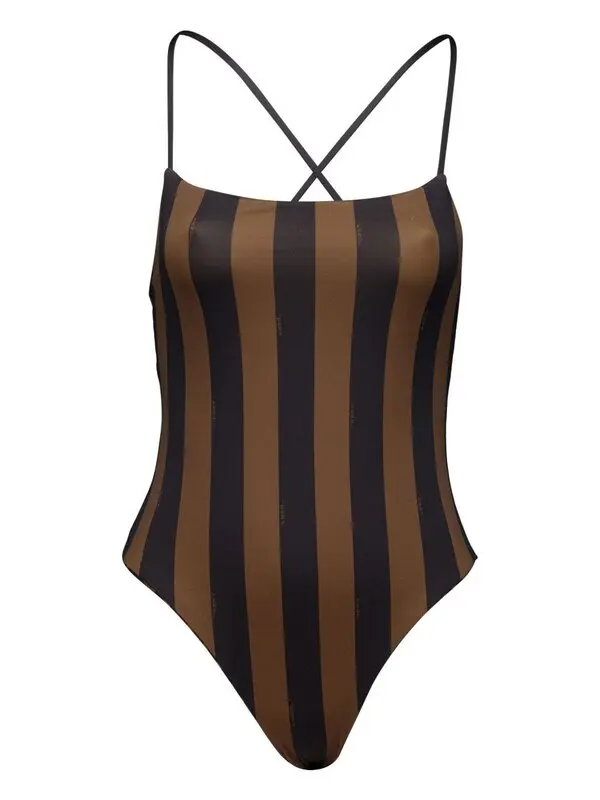 Fendi Striped Swimsuit - Brown