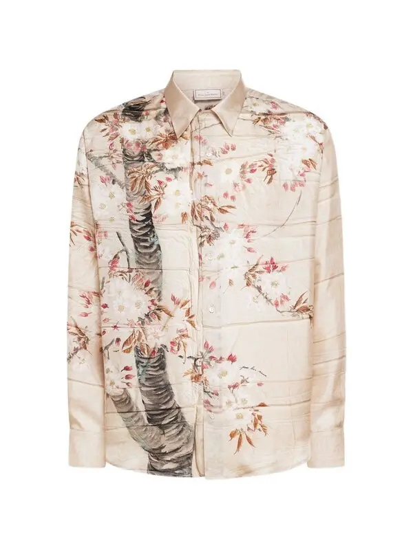 PIERRE-LOUIS MASCIA Printed Silk Shirt - Beige
