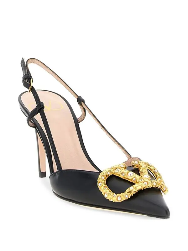 Valentino Garavani Vlogo Signature Leather Slingback Pumps - Black