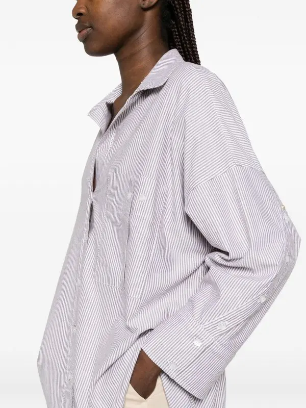 WHITE SAND Striped Cotton Shirt - Black