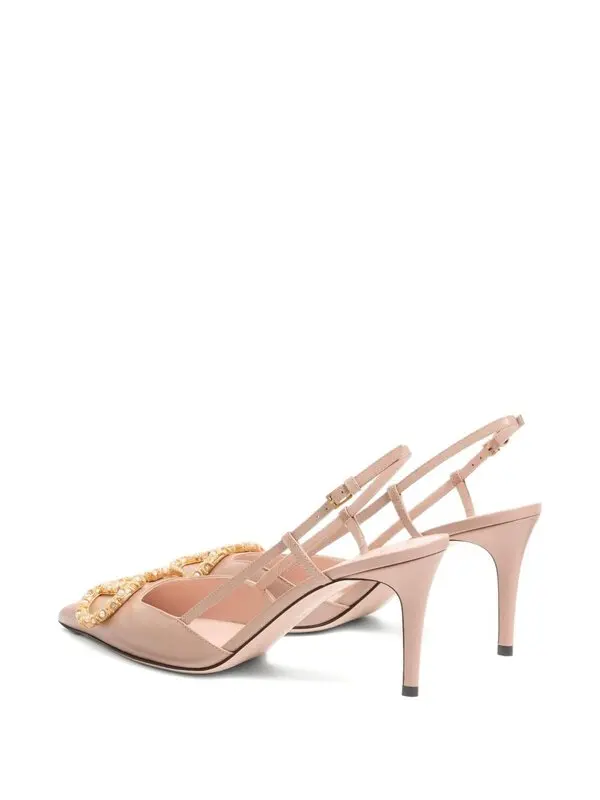 Valentino Garavani Vlogo Signature Leather Slingback Pumps - Beige