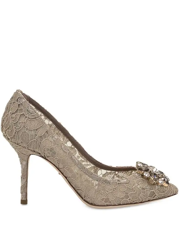 Dolce & Gabbana Lace Crystal Embellished Pumps - Beige