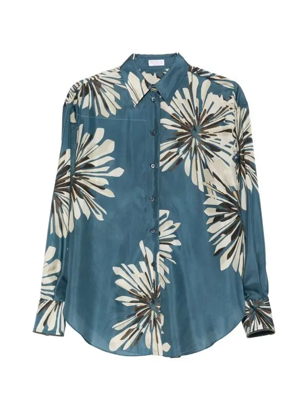 Brunello Cucinelli Printed Silk Shirt - Blue
