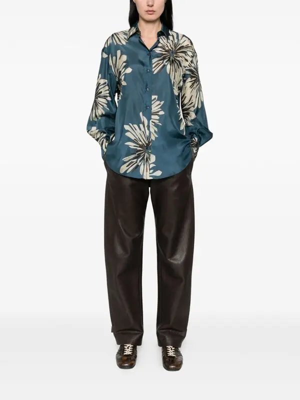 Brunello Cucinelli Printed Silk Shirt - Blue