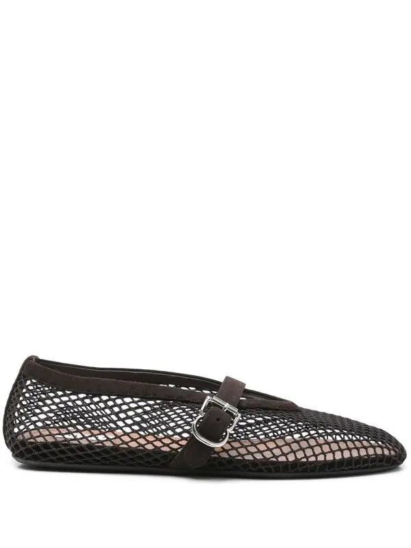 Alaïa Black Fishnet Leather Trim Ballerina Flats - Brown