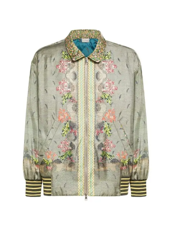 PIERRE-LOUIS MASCIA Printed Silk Bomber Jacket - Green