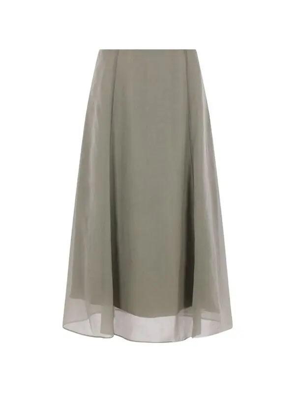 Brunello Cucinelli Silk Midi Skirt - Green