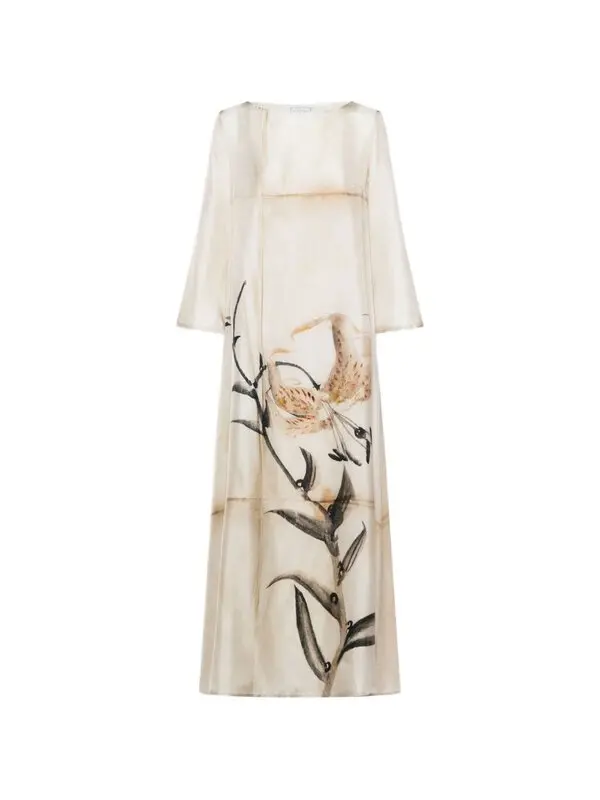 PIERRE-LOUIS MASCIA Printed Silk A-line Dress - Beige