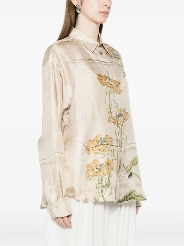 PIERRE-LOUIS MASCIA Printed Silk Shirt - Beige