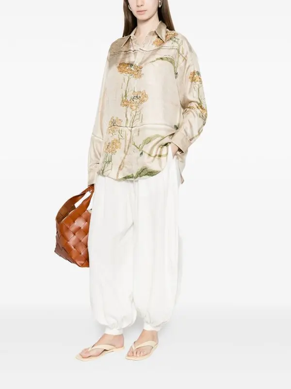 PIERRE-LOUIS MASCIA Printed Silk Shirt - Beige