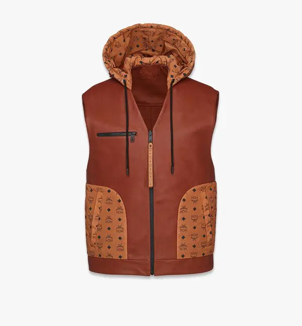 Mcm Reversible Vest In Lambskin And Monogram Nylon - Brown