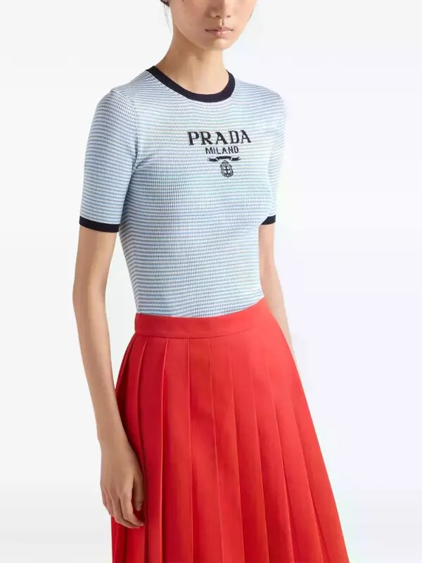 Prada Striped Silk Crew-neck Sweater