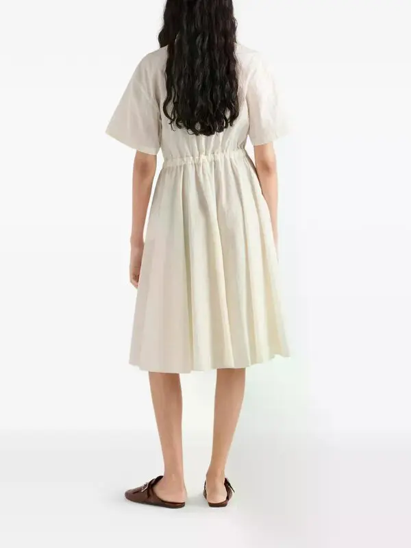 Prada Short-sleeved Technical Pongé Fit And Flare Dress - Neutrals