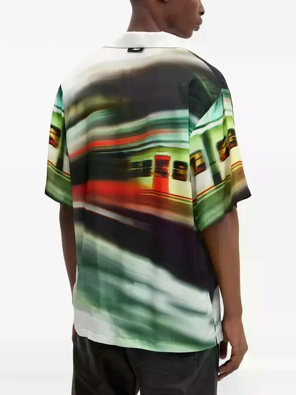 MSGM Contrast-collar Graphic-print Shirt