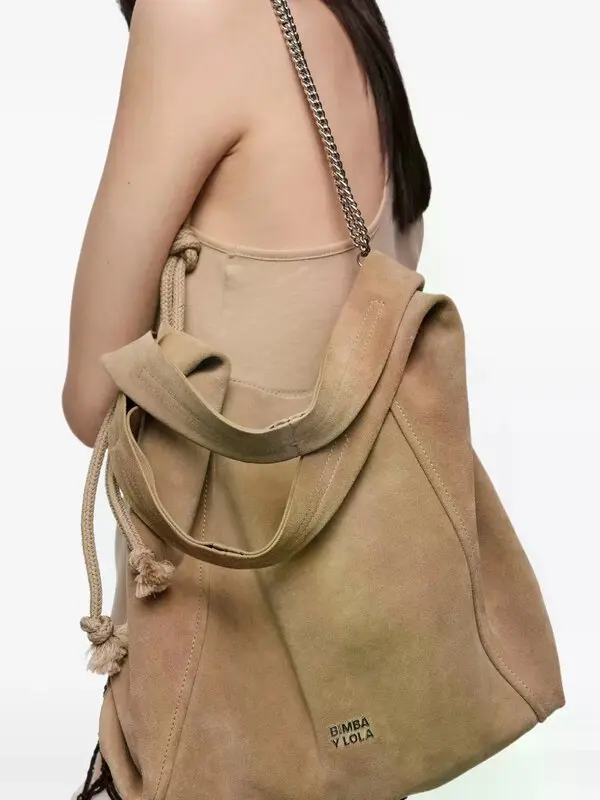 Bimba Y Lola Chain Drawstring Shoulder Bag - Neutrals