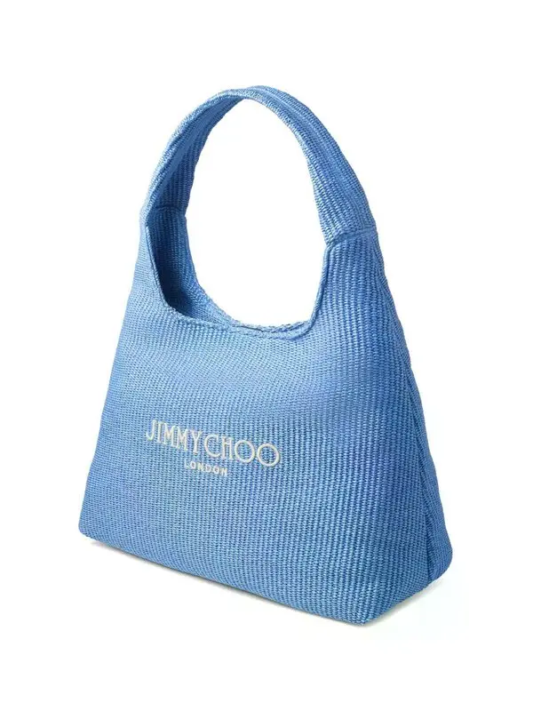 JIMMY CHOO Large Raffia Shoulder Bag With Logo - Blue