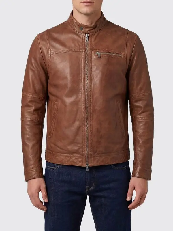 Peuterey Leather Biker Jacket - Brown